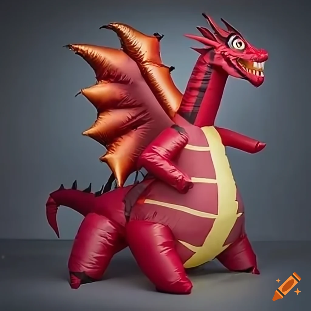 Child in an inflatable red dragon costume with giant horn on Craiyon