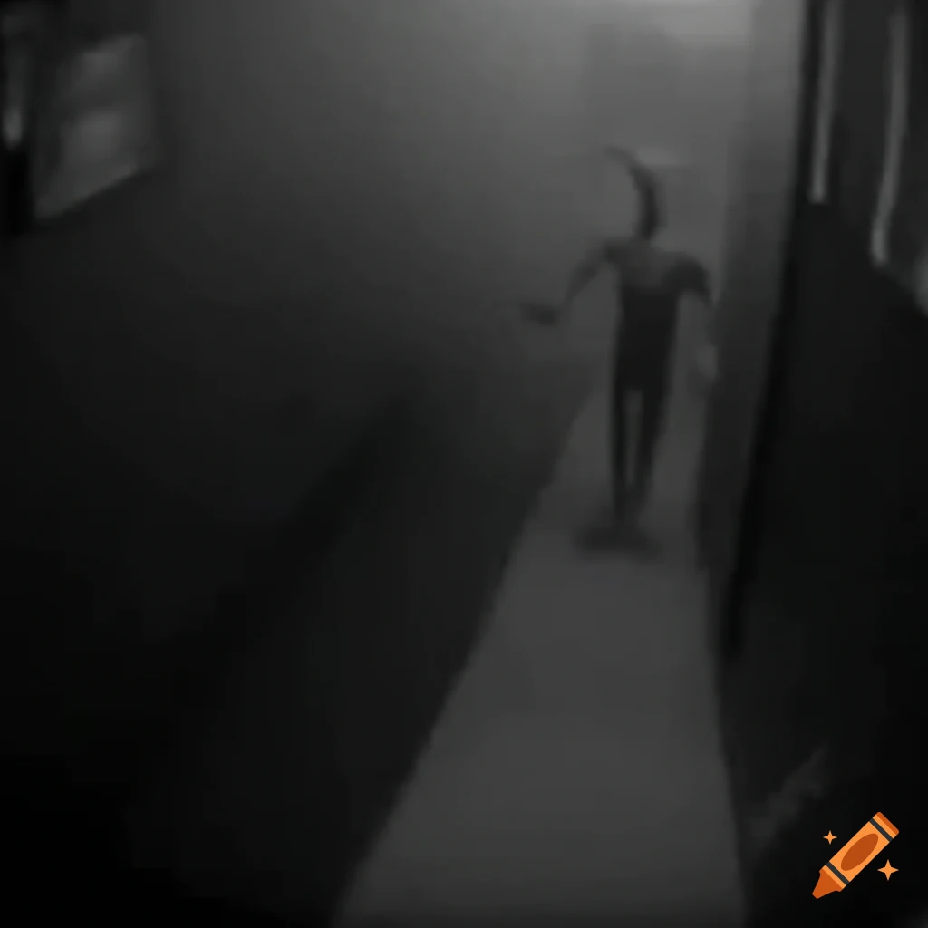 Eerie creepy humanoid creature in security camera footage on Craiyon