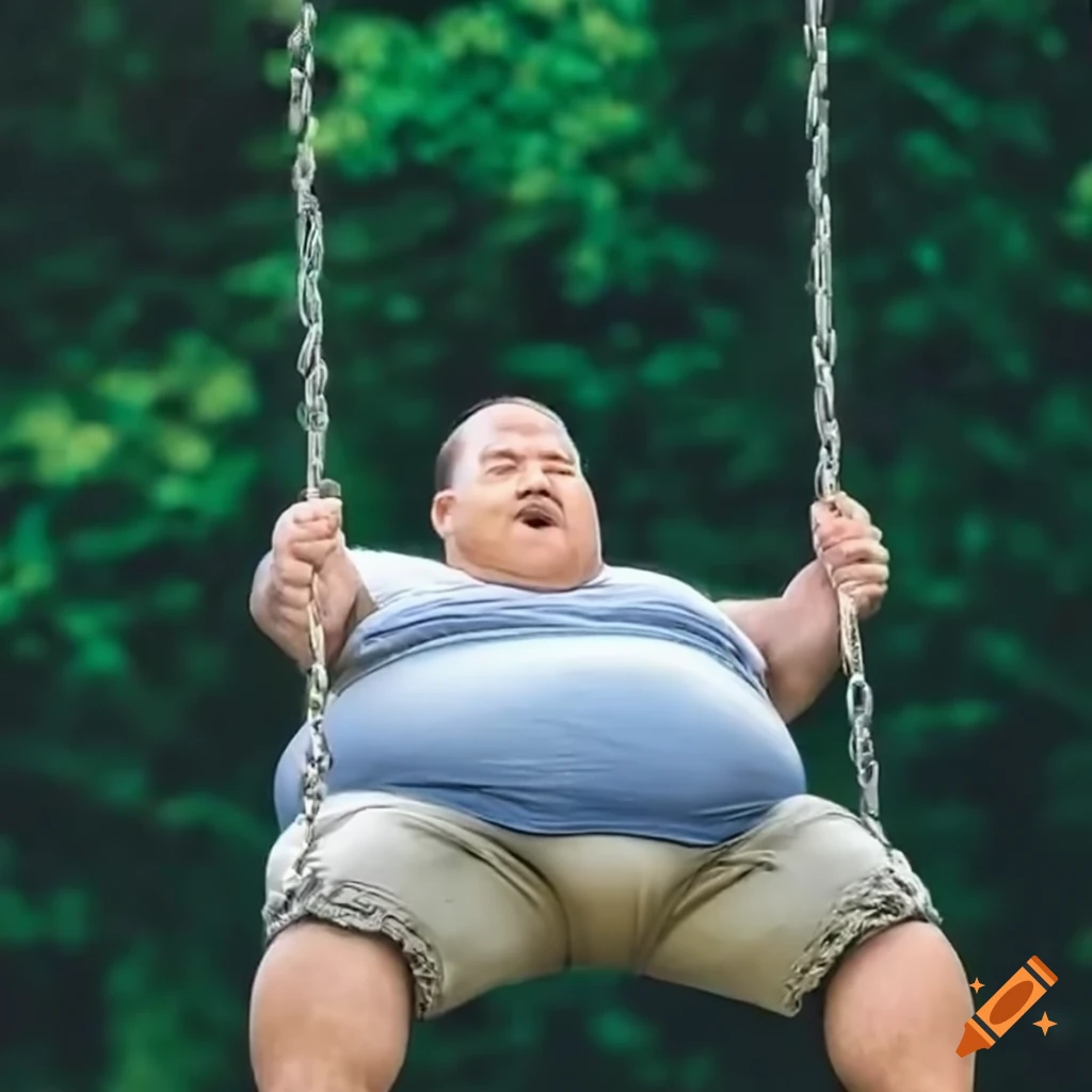 Chubby man having fun on a swing on Craiyon