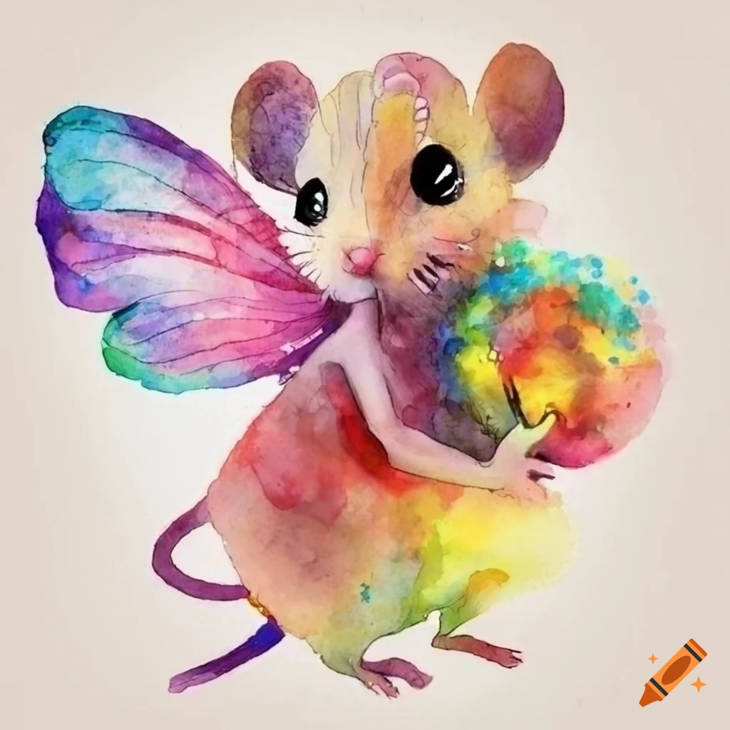 Colorful fairy mouse in watercolor style on Craiyon
