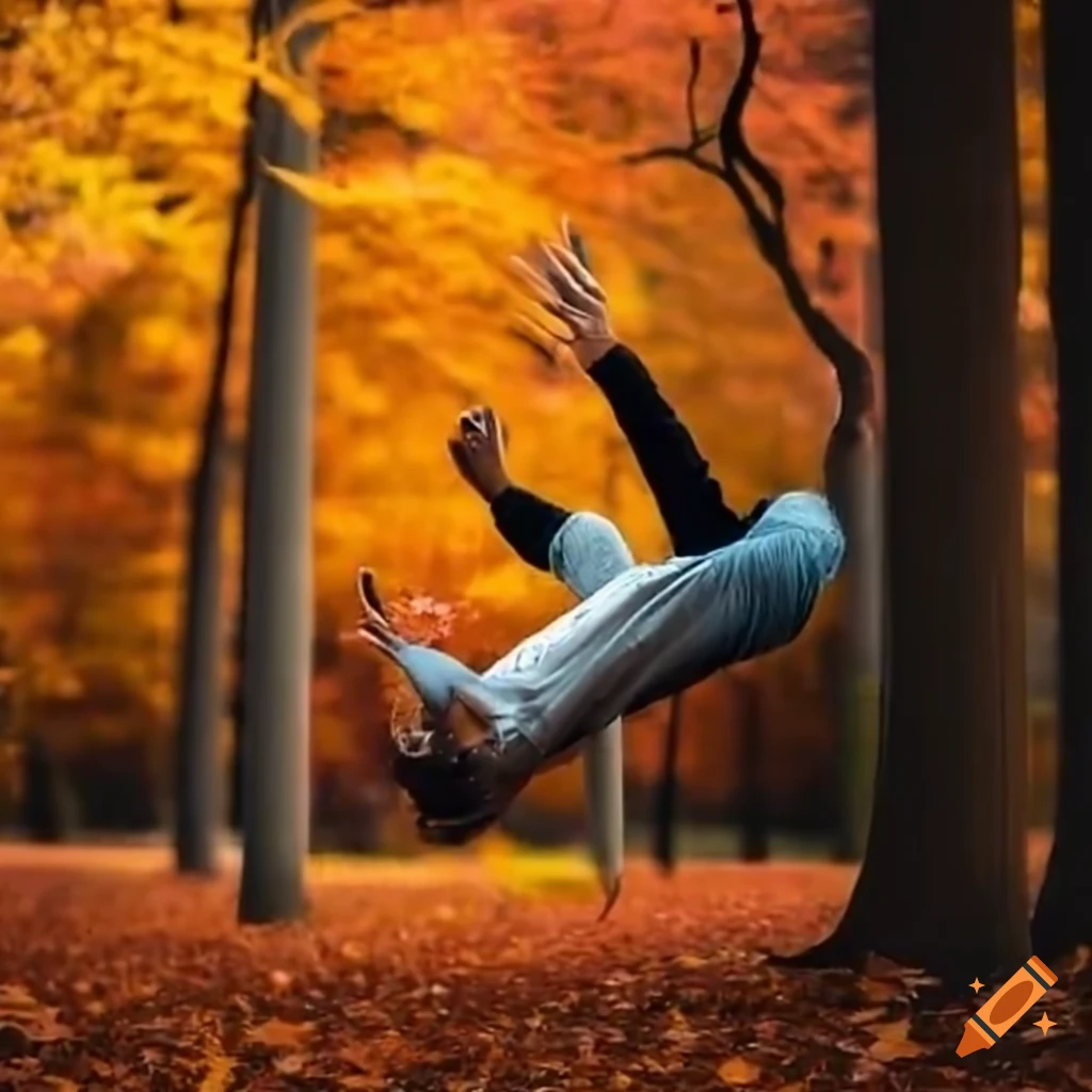 Man falling during autumn season on Craiyon