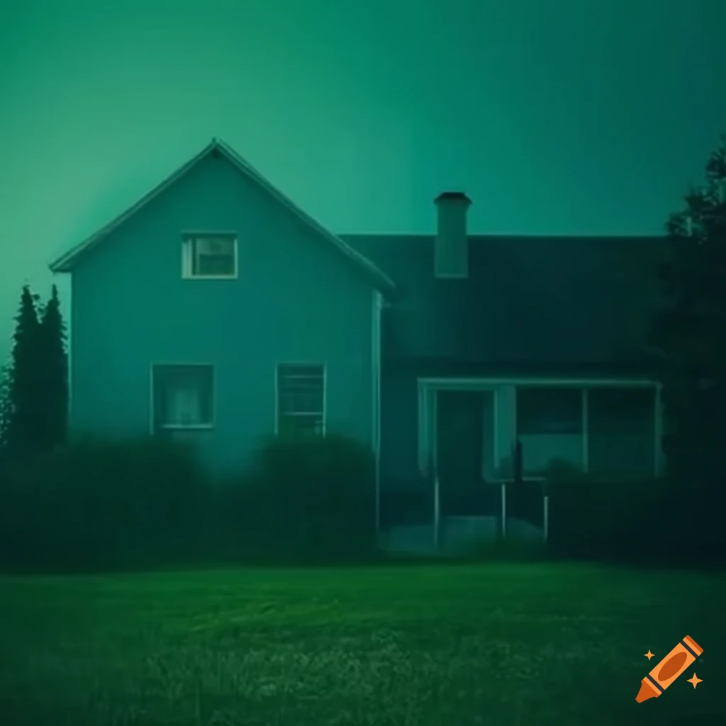 Green haze outside a house in a suburban area on Craiyon