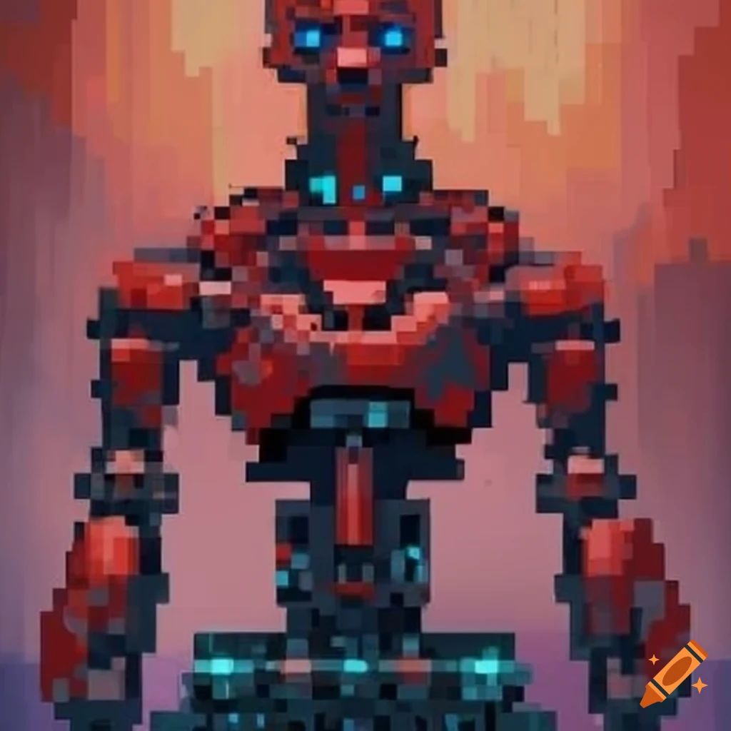 Red robotic warrior with intricate details for battle scenes in pixel ...