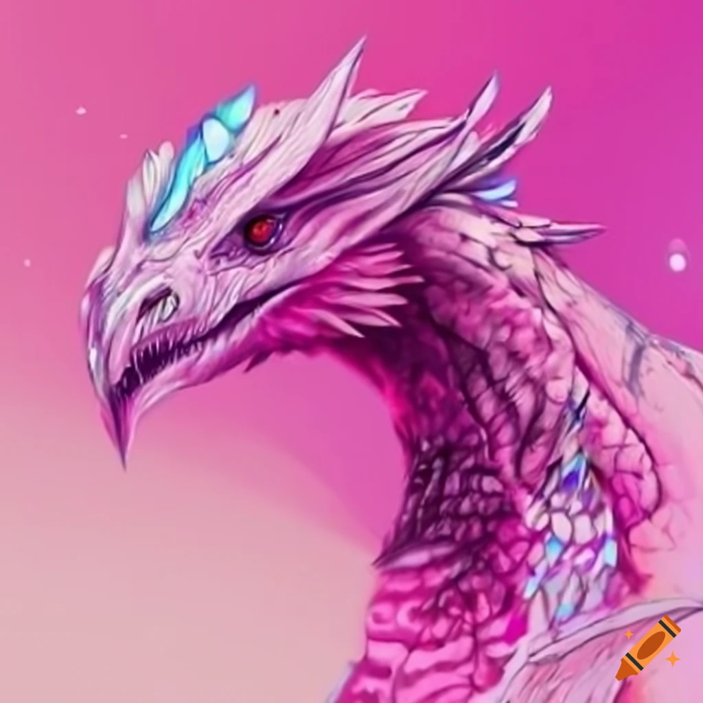 Pink wyvern with transparent crystals on its body on Craiyon