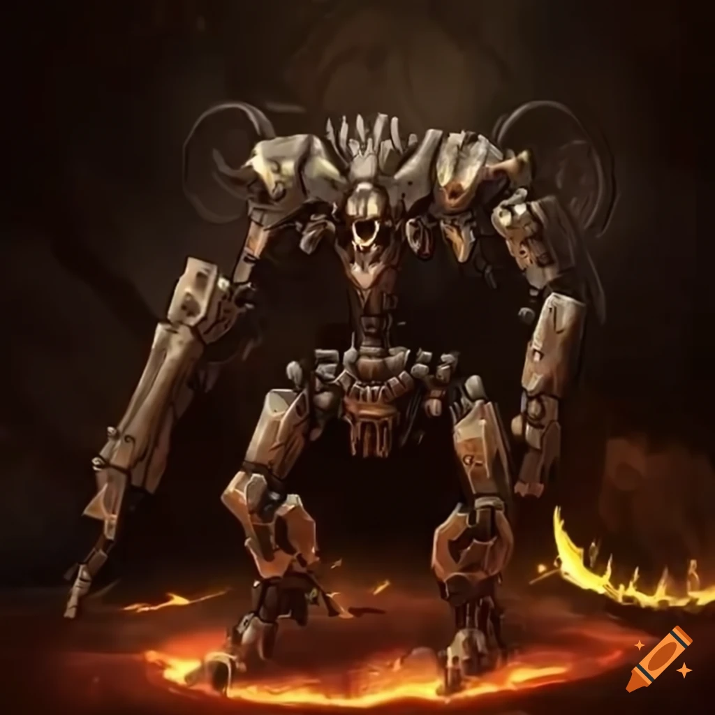 Eldritch nuclear mech made of bone and iron on Craiyon