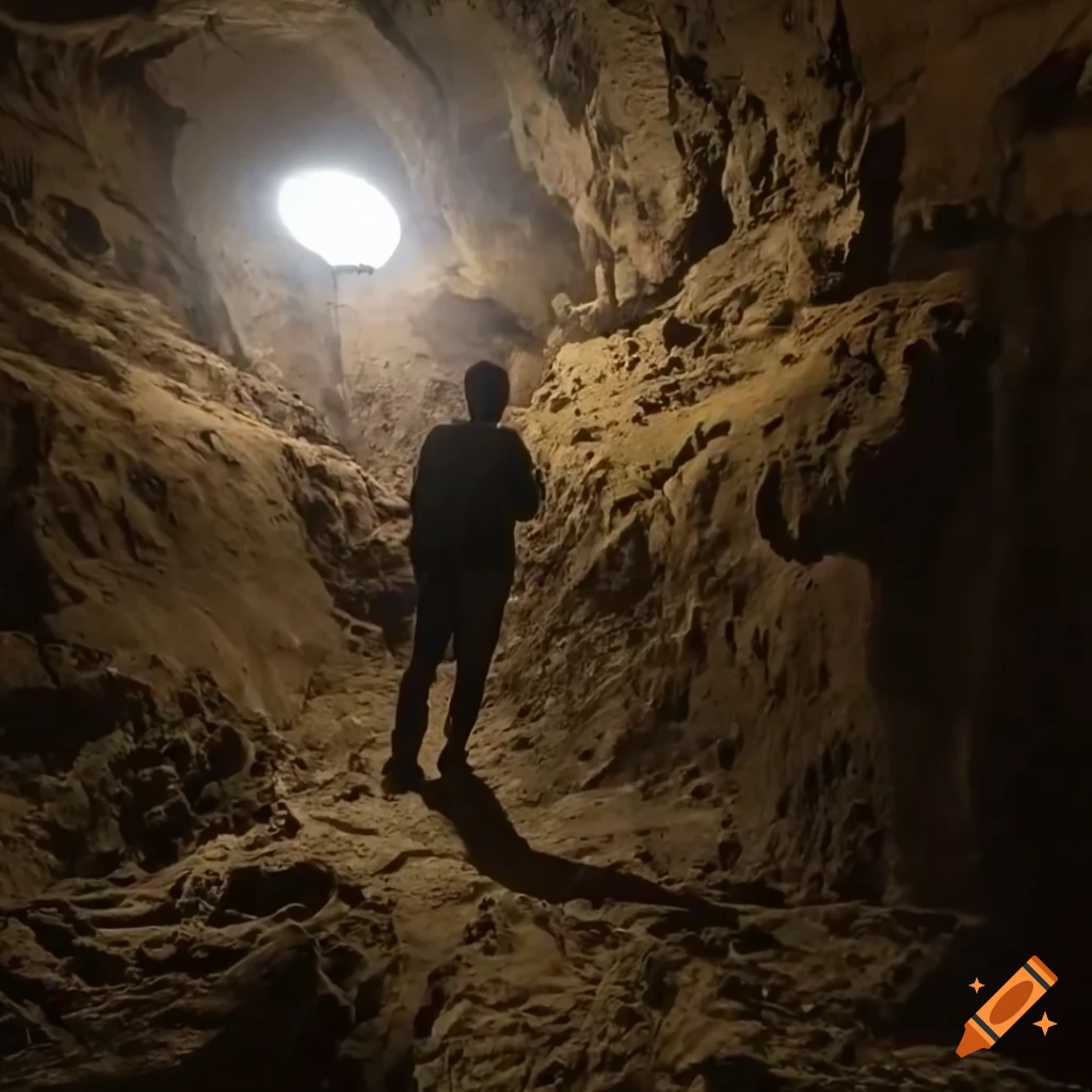 Person with short hair doing field recording in caves on Craiyon