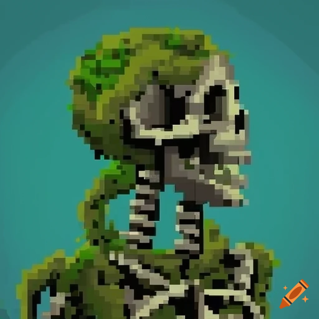 Mossy skeleton pixel art on Craiyon