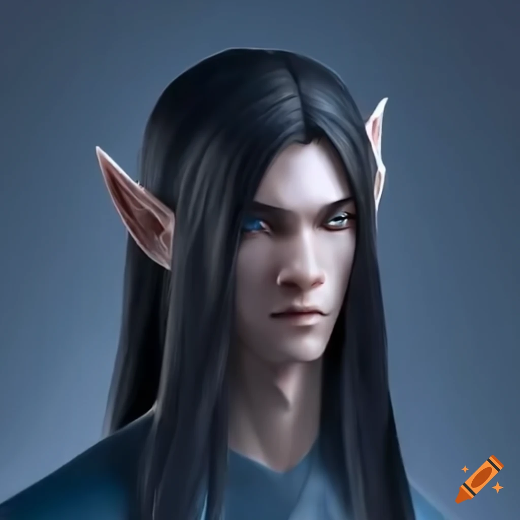 Realistic Male Elf With Light Purple Grey Skin And Sapphire Blue Eyes