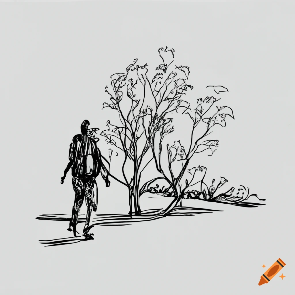 Person walking through new zealand bush along a winding track in a line ...