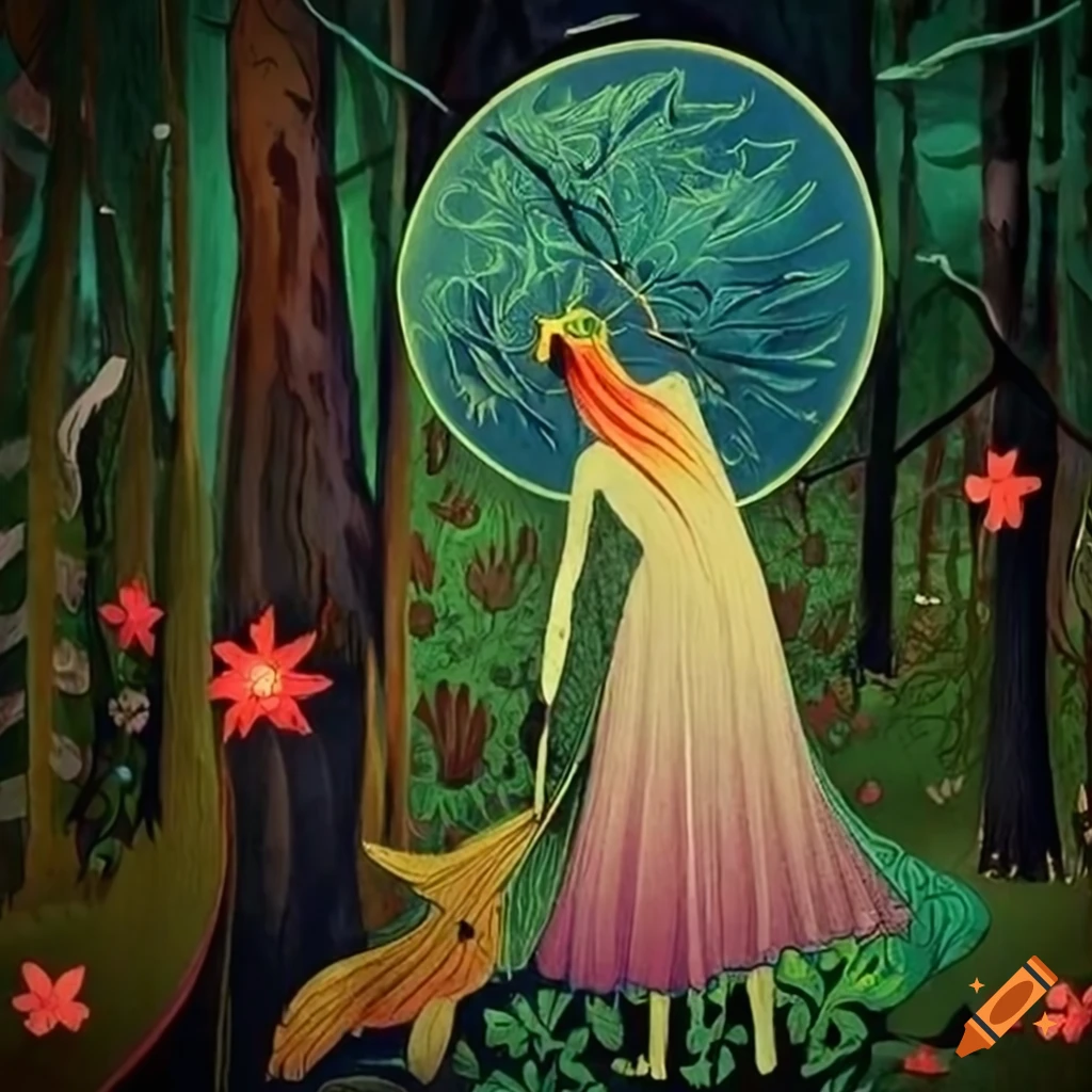 Illustration of a Curandera in a Peacock Cloak from a Russian folk tale ...