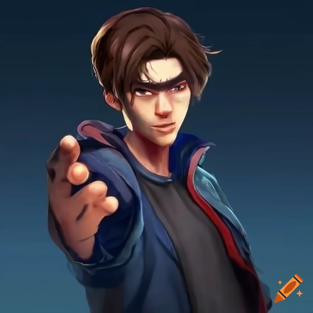 Cool male college student fighting game character with dark brown hair ...