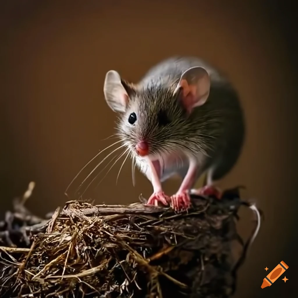 Scary mouse climbing into a bird nest on Craiyon