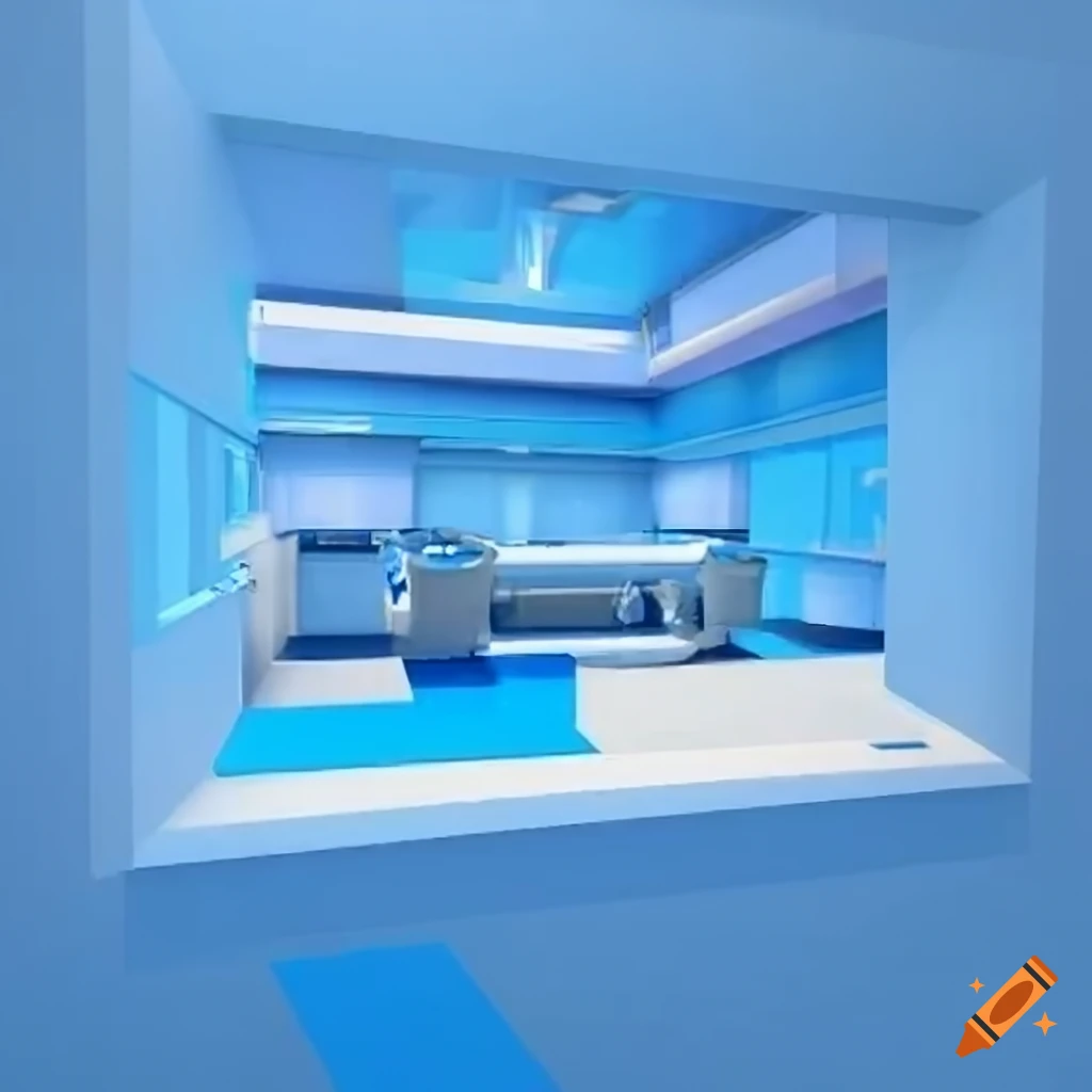 Frutiger Aero background for game in white and blue rooms on Craiyon