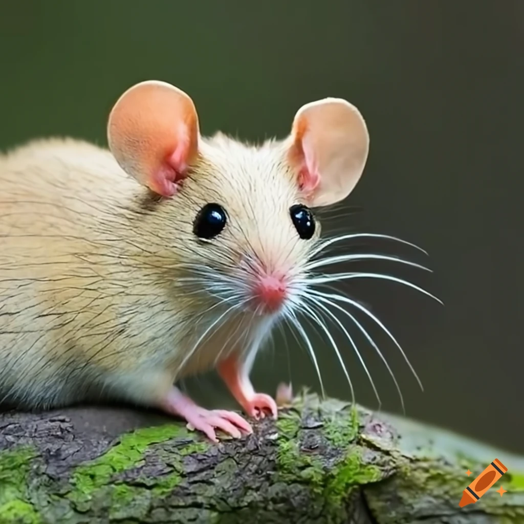 Ivory colored mouse without a tail in the woods on Craiyon