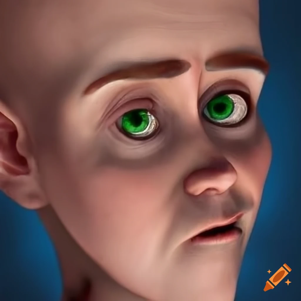 Close-up of Megamind squinting in hyper-realistic style on Craiyon