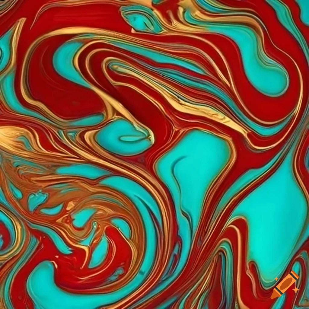 Turquoise, red, and gold swirl marble pattern on Craiyon