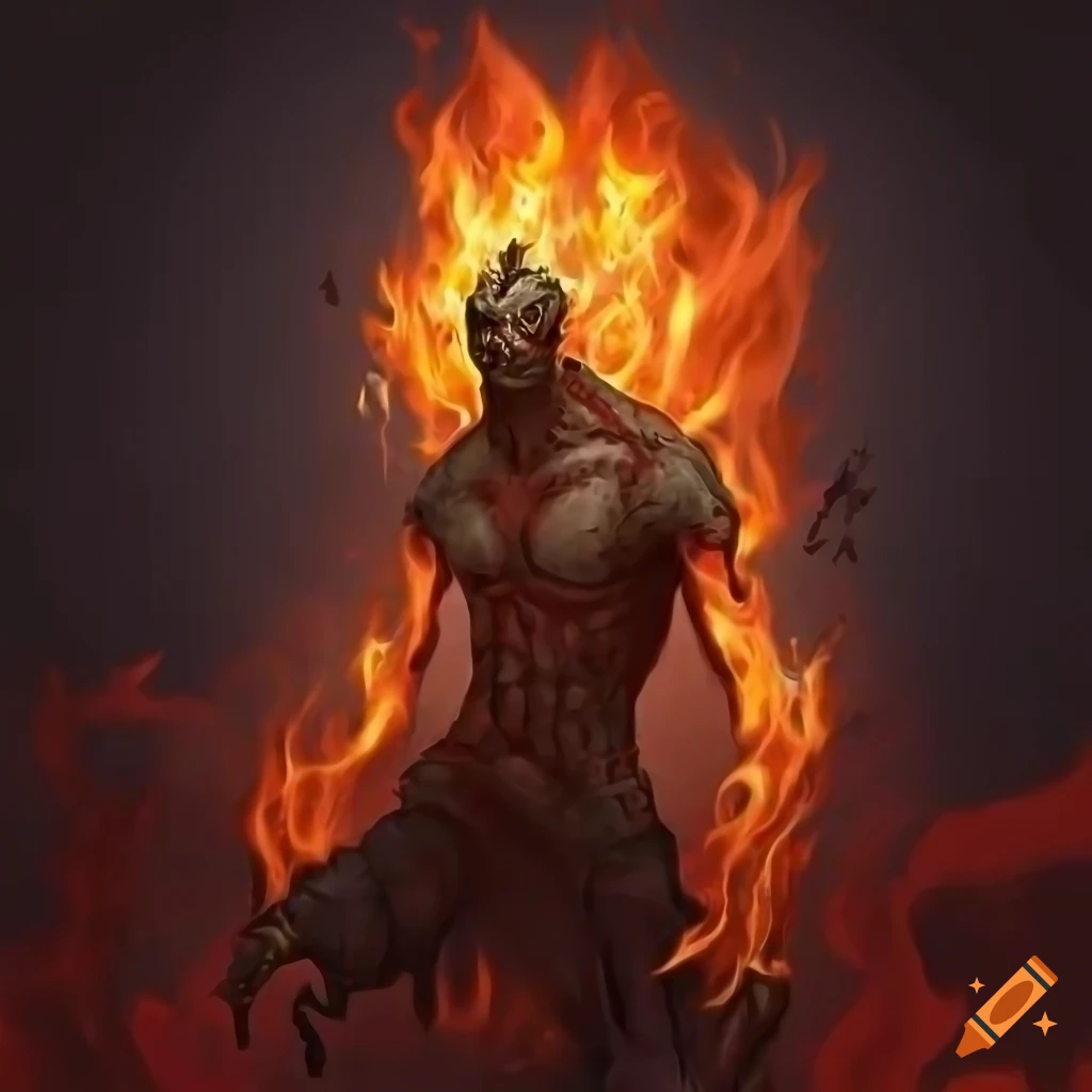 Fire elemental zombie in epic fantasy digital art on Craiyon