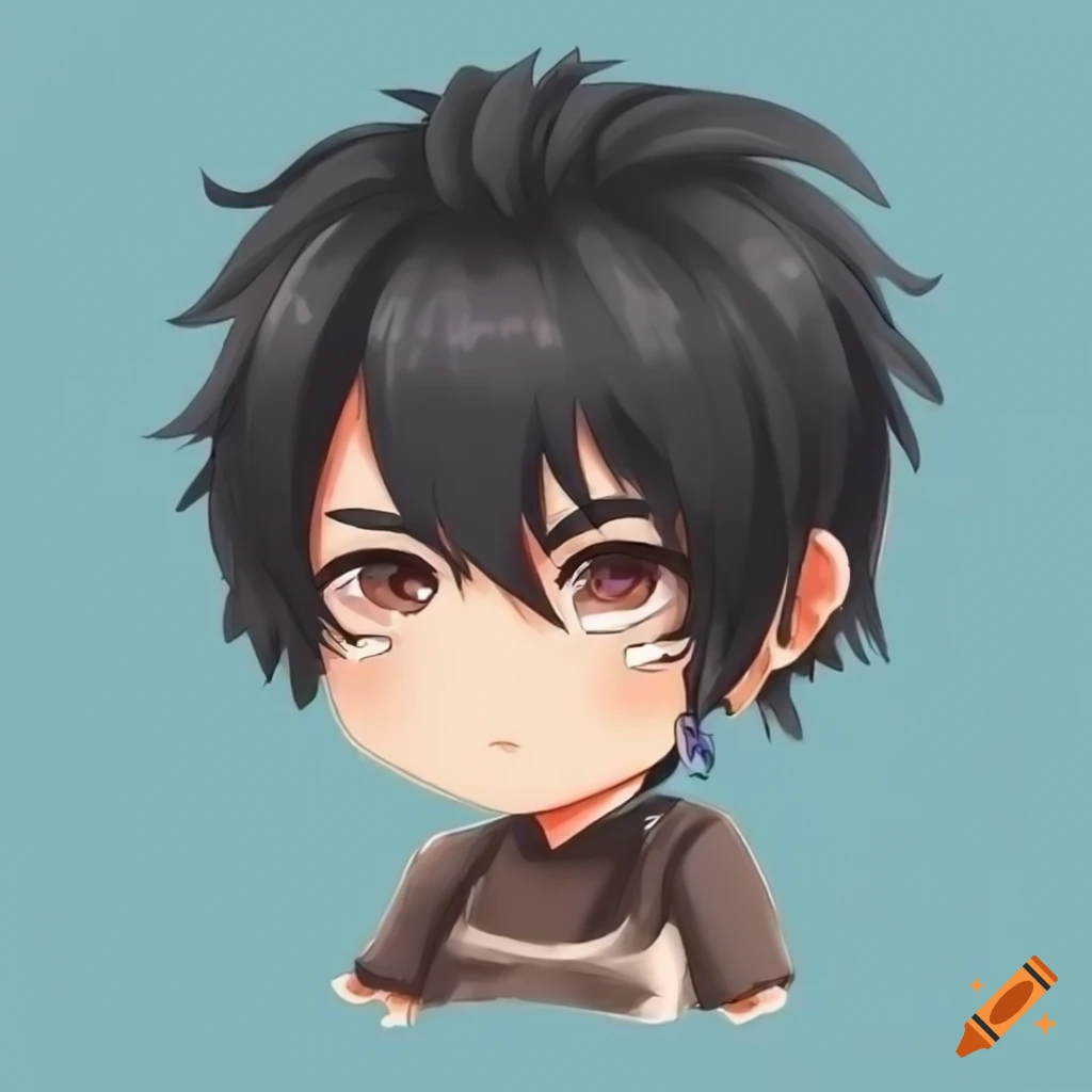 Young male chibi character with black hair and brown eyes on Craiyon