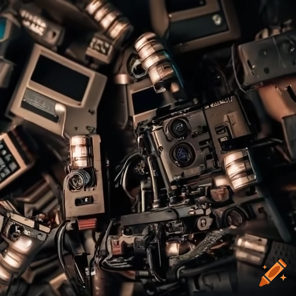 Scattered pile of video camera equipment in a post-apocalyptic style on ...