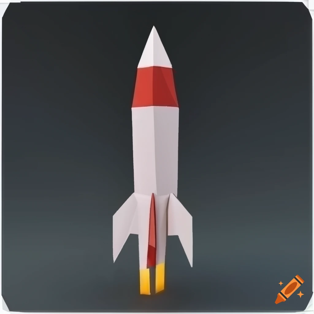 Origami rocket with low poly design and symmetry on Craiyon