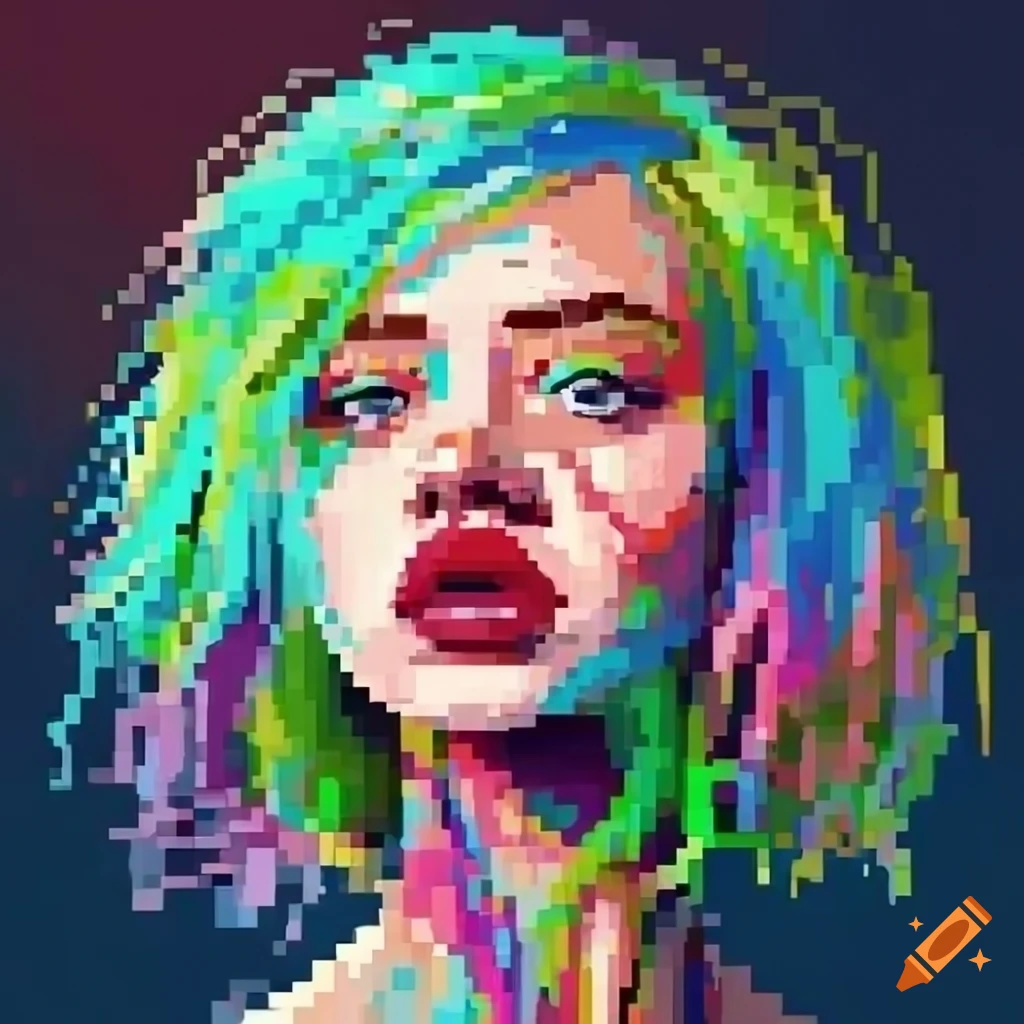 Portrait study of a slime girl with unique features in pixel art style on Craiyon