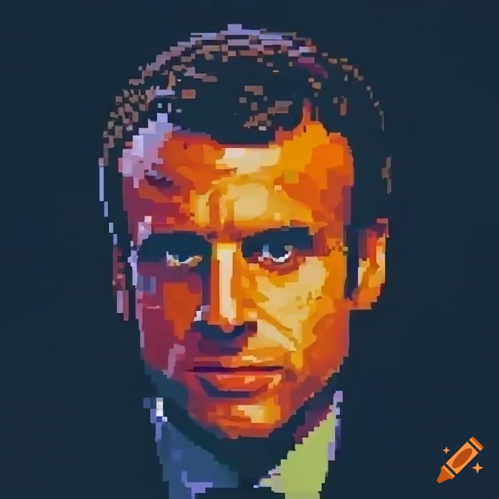 Emmanuel Macron facing an octopus in a detailed pixel art masterpiece ...
