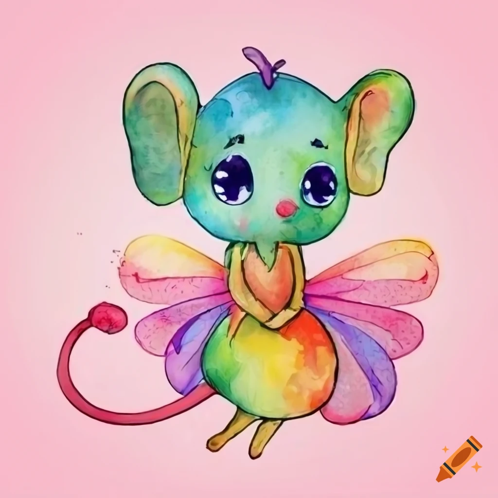 Chibi rainbow fairy mouse in watercolor style on Craiyon