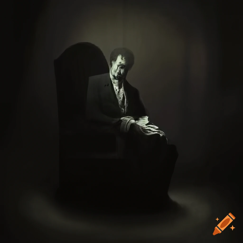 Shadow man sitting in a dark room on a book cover on Craiyon