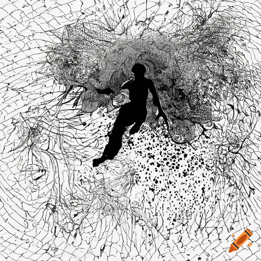 Man flying into the abyss on Craiyon