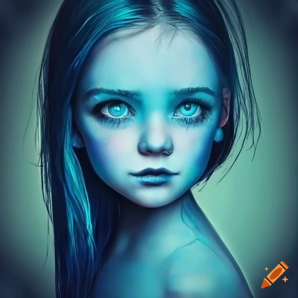 Blue girl with green eyes on Craiyon