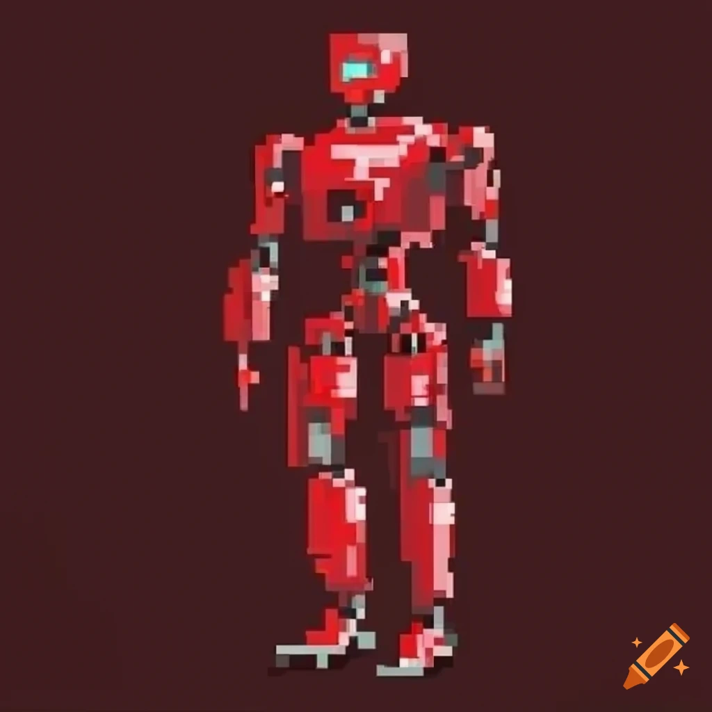 Unique 2D pixel art of a red robot with a humanoid figure for combat on ...