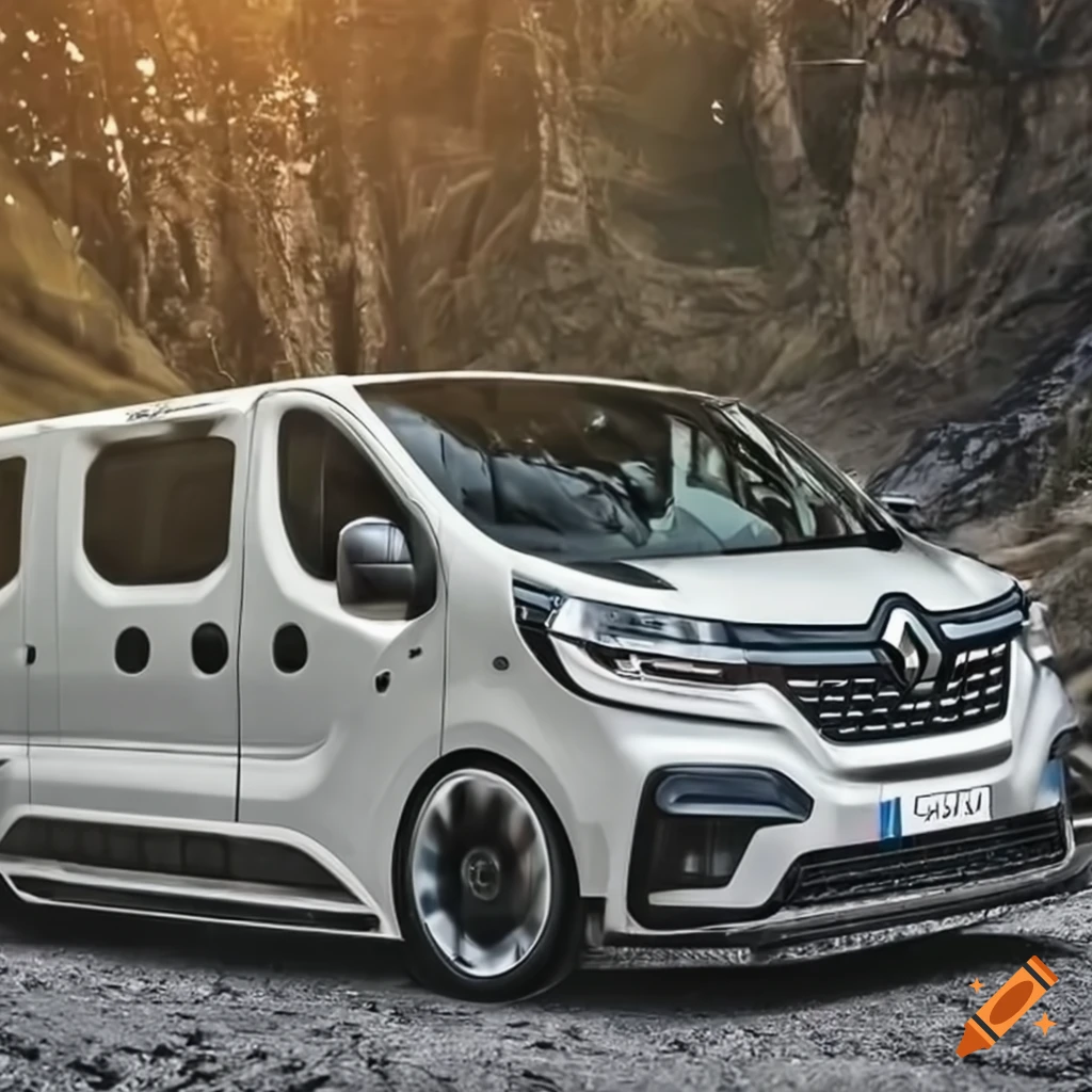 White tuned renault trafic 2024 in a natural setting on Craiyon