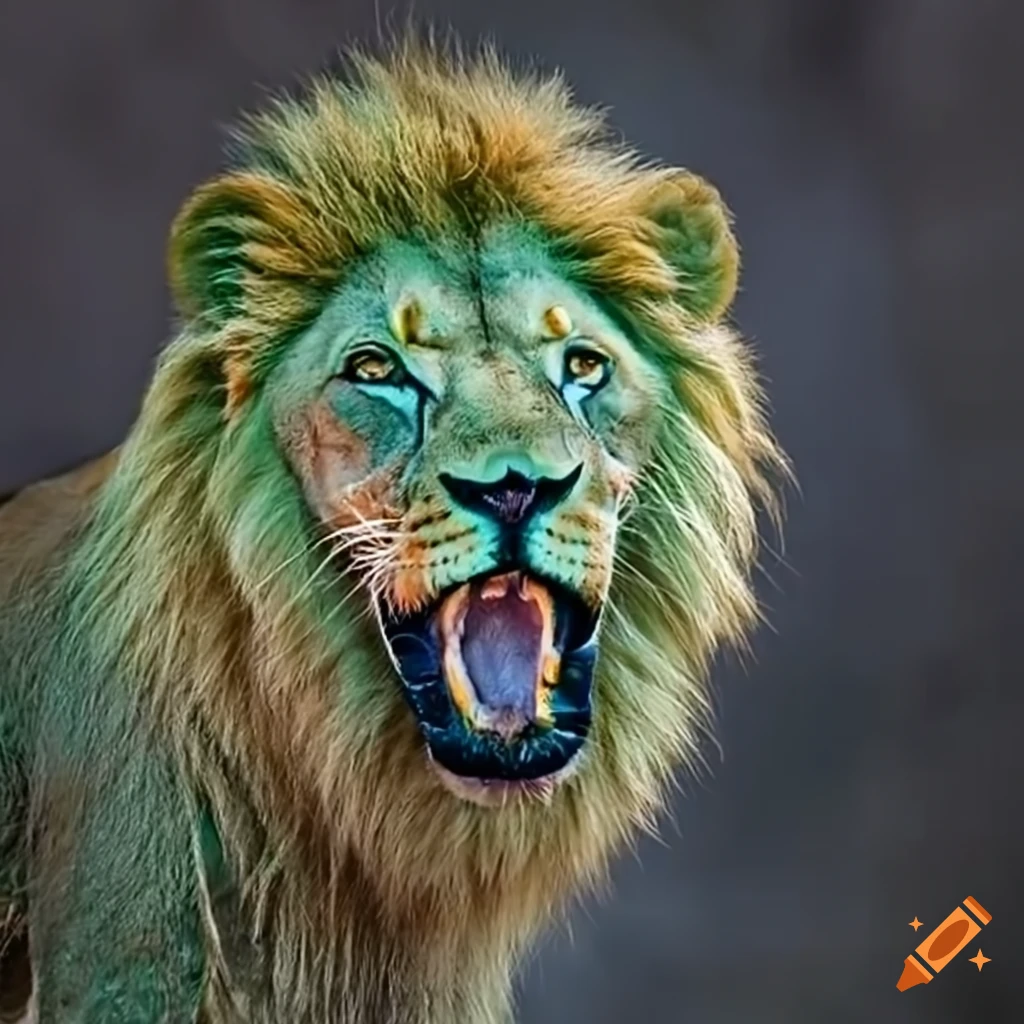 Green lion roaring on Craiyon