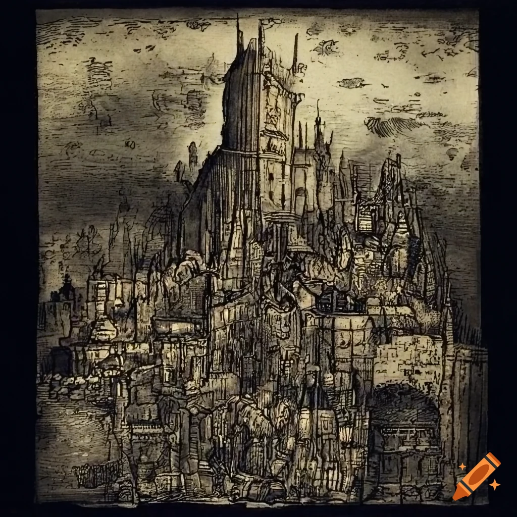 Map of the city of perdition with surreal and nightmarish elements on ...