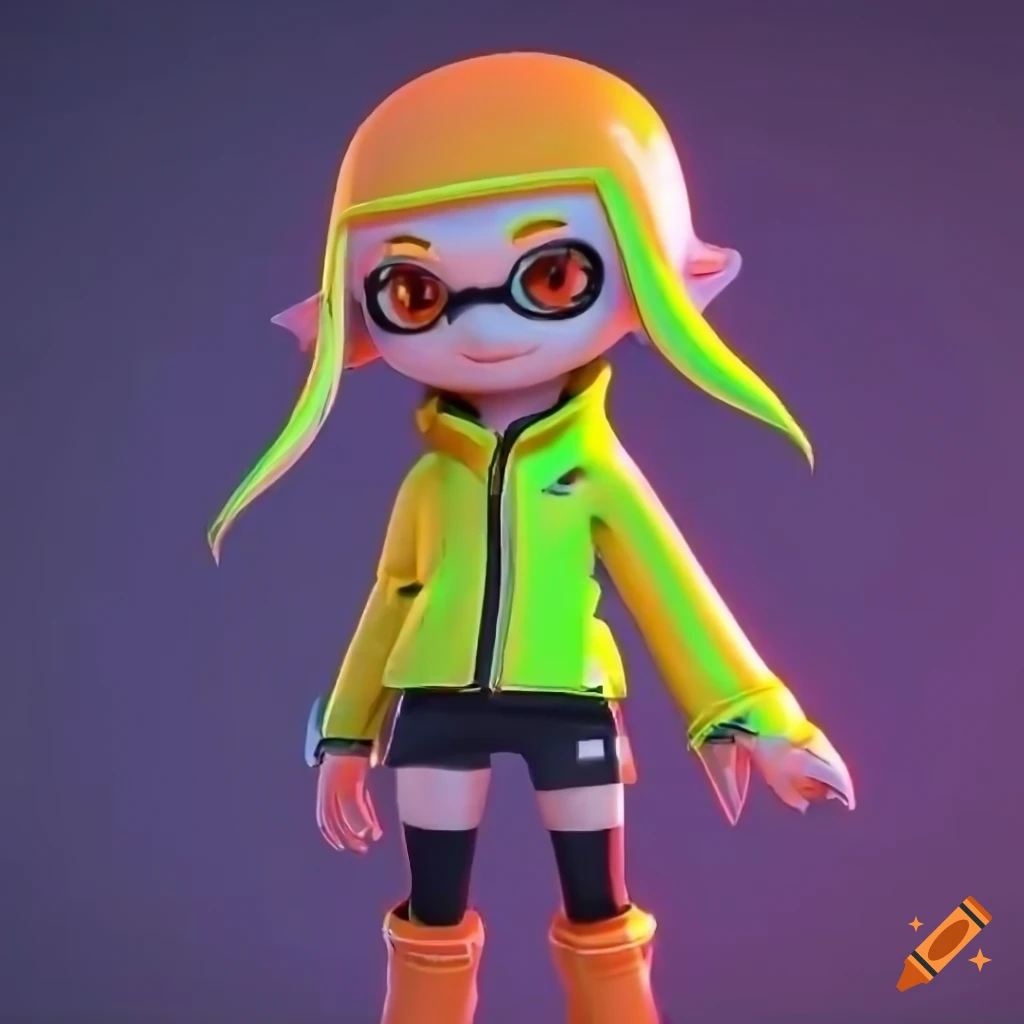 Female Inkling player character with yellow tentacle hair and orange ...