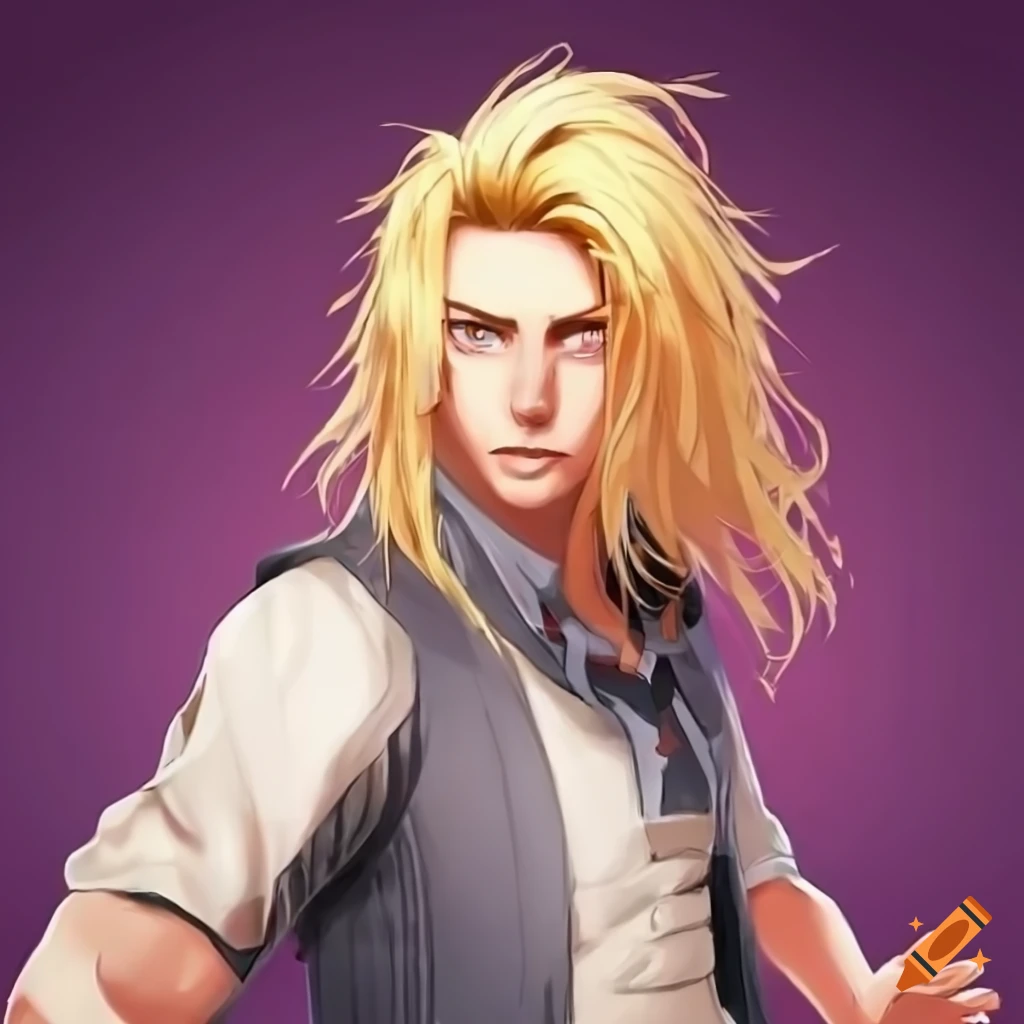 Pissed-off male college student with long blonde hair in a fighting ...