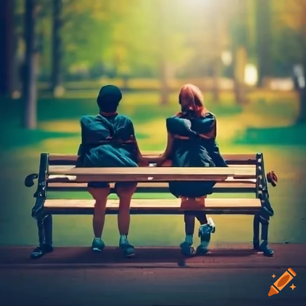 Two people handcuffed together on a park bench on Craiyon