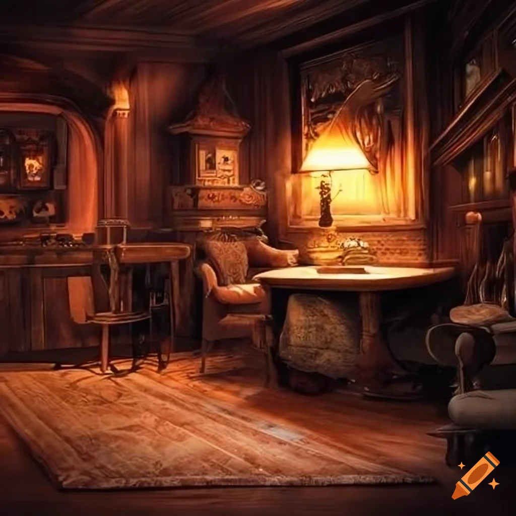 Cozy tavern room with bed and bath tub on Craiyon