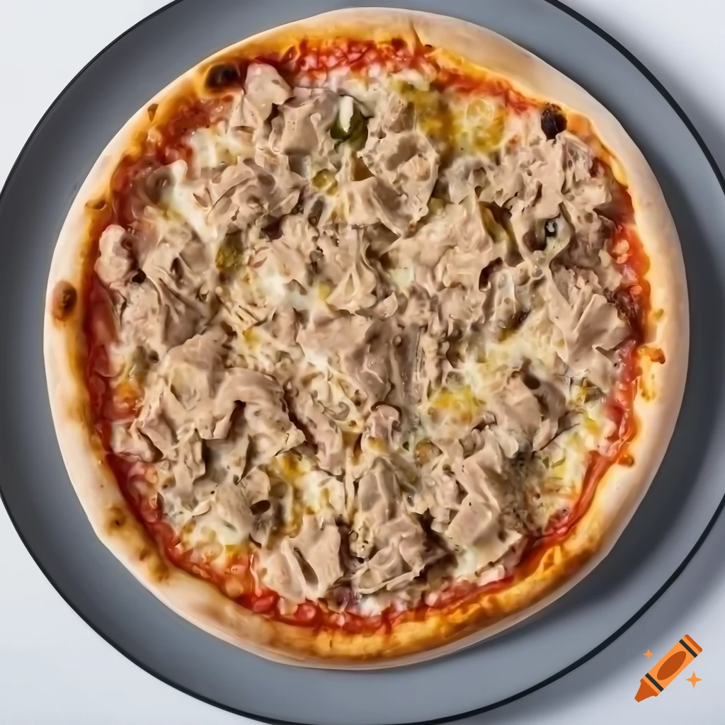 Top view of a tuna pizza on a white background on Craiyon