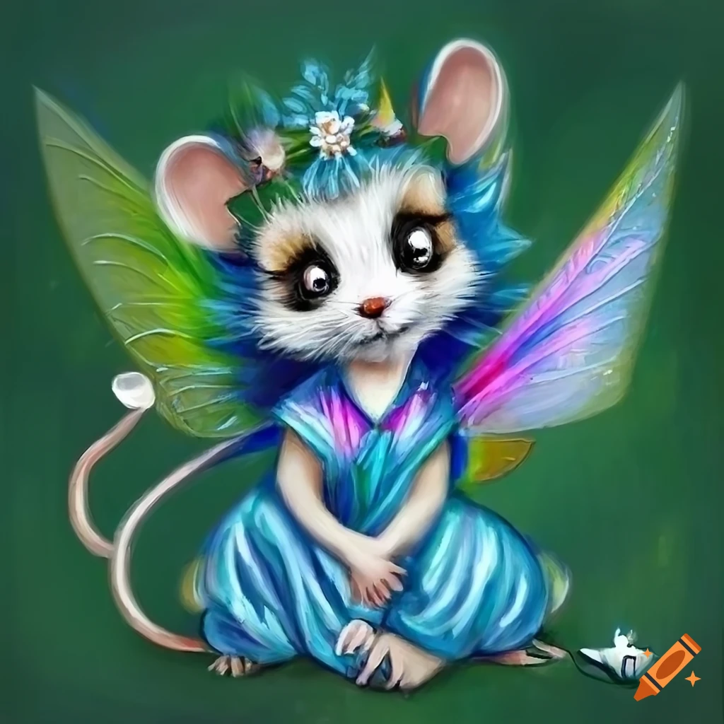 Elegant anthro mouse fairy goddess with white hair and iridescent wings ...
