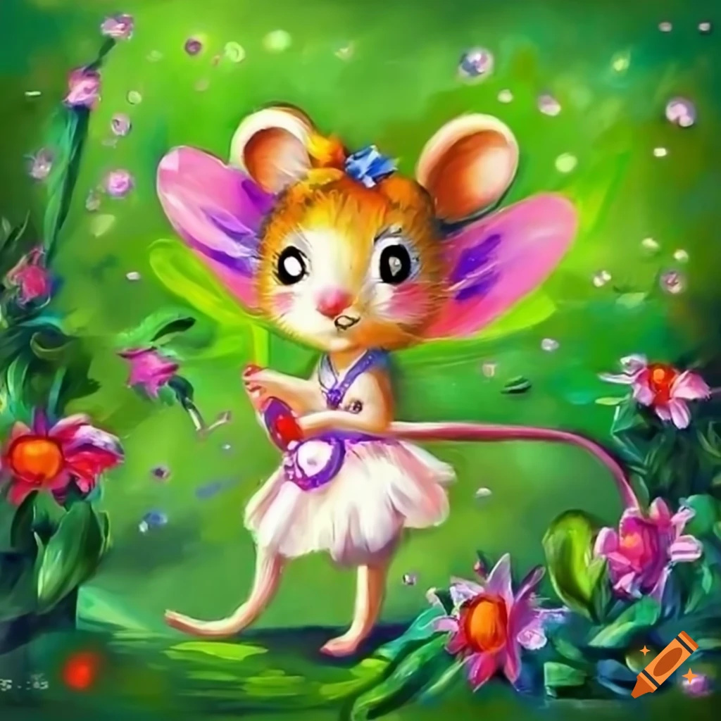 Chibi mouse storybook fairy in an oil painting style on Craiyon