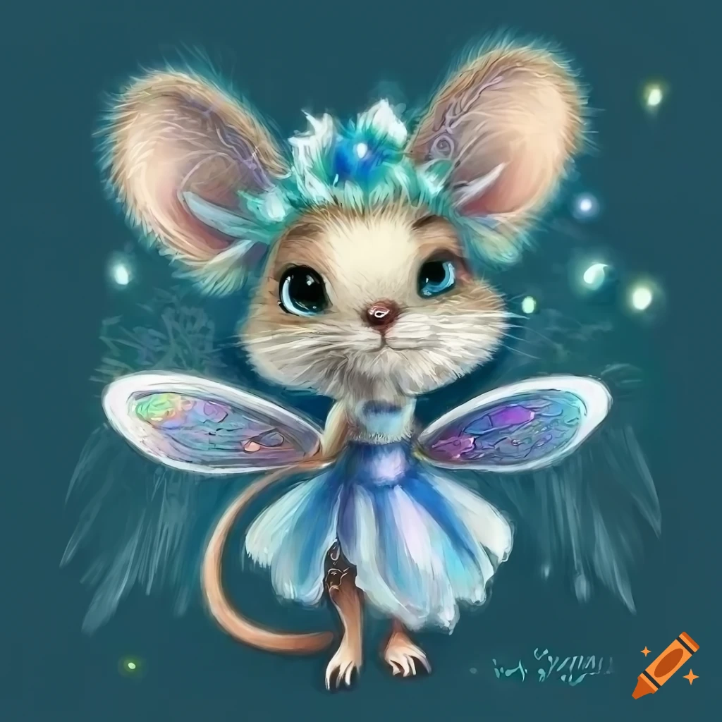 Elegant anthro mouse fairy with white hair and gown in oil painting on ...