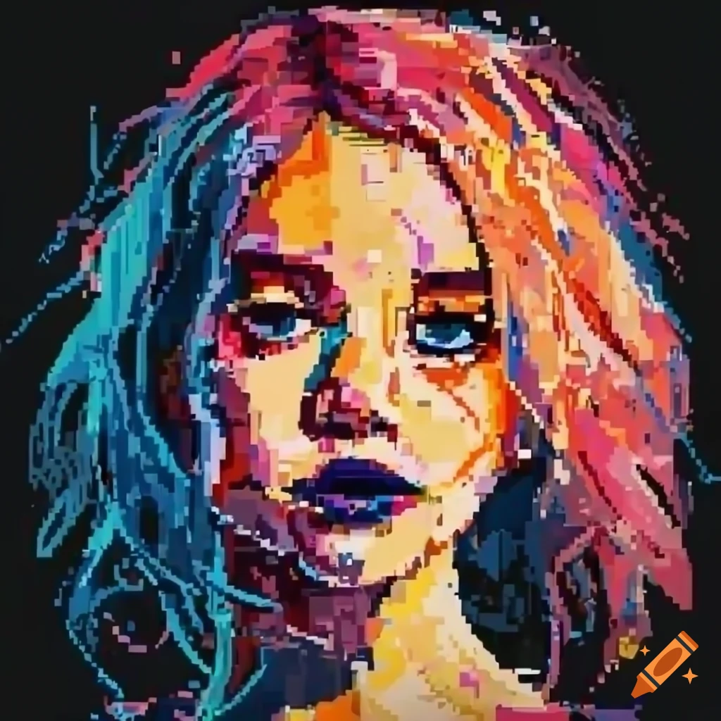 Girl face to face with an octopus in detailed pixel art on Craiyon