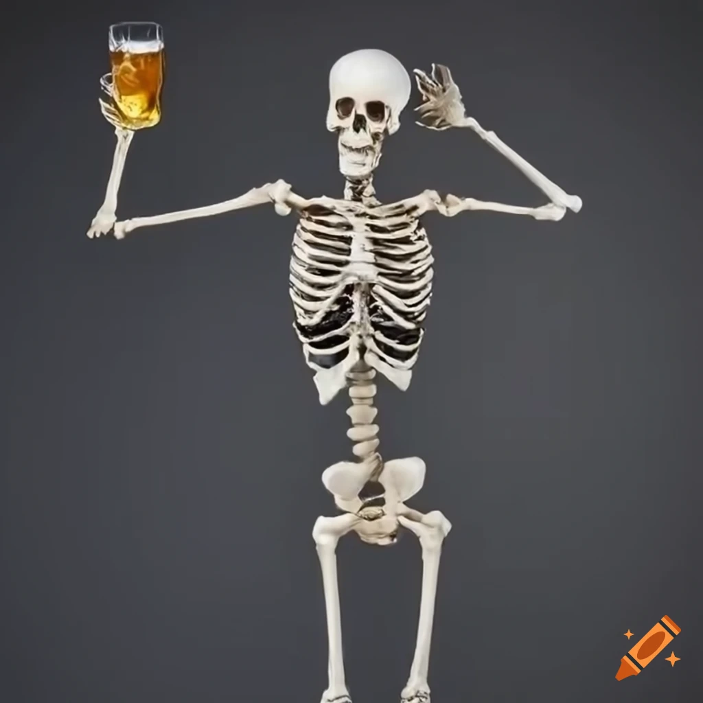 Skeleton holding a beer on Craiyon
