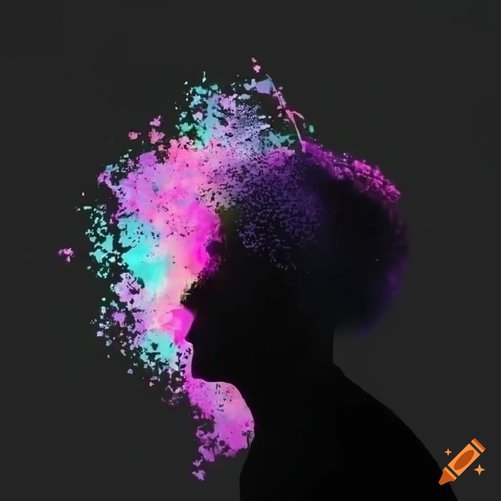 Silhouette of a person dissolving into particles in an emotional scene ...