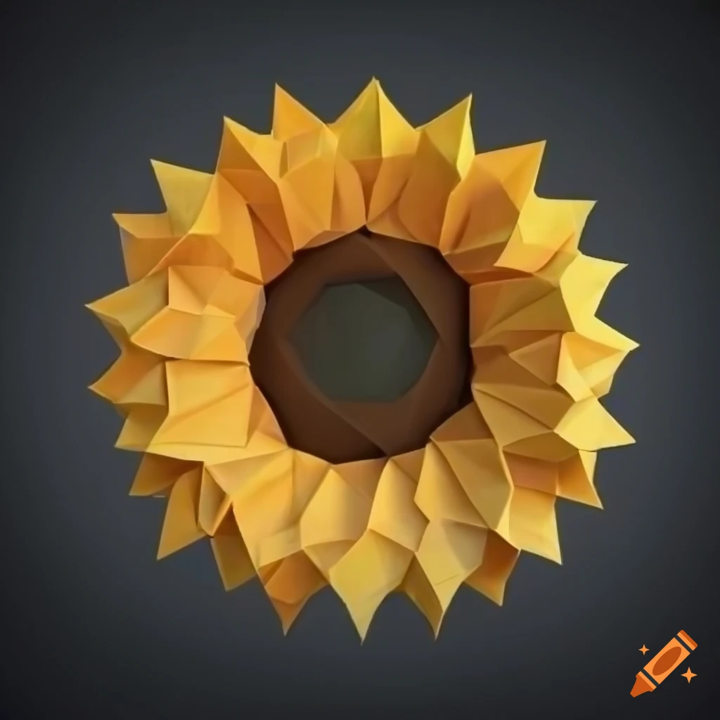 Sunflower made of origami in low poly style on Craiyon