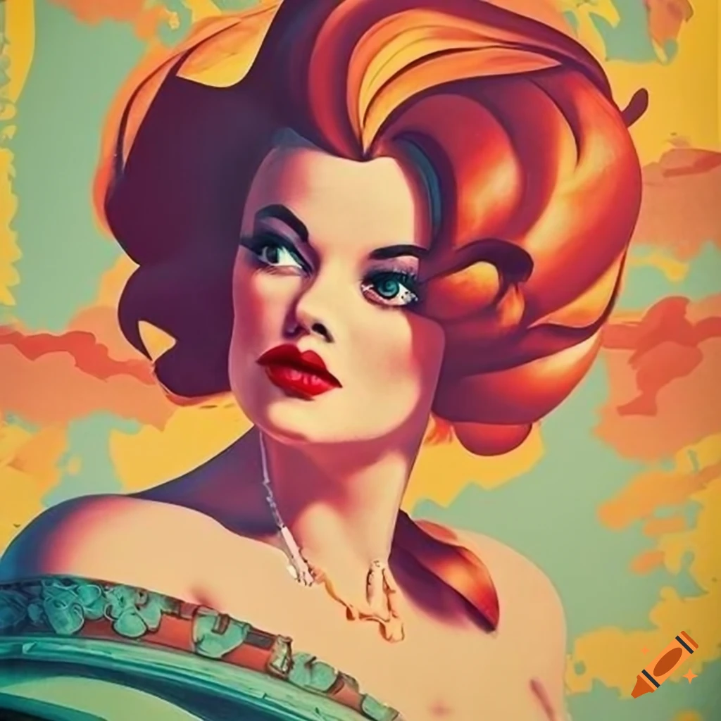 Vintage travel poster featuring a pinup with fine details and sculpted ...