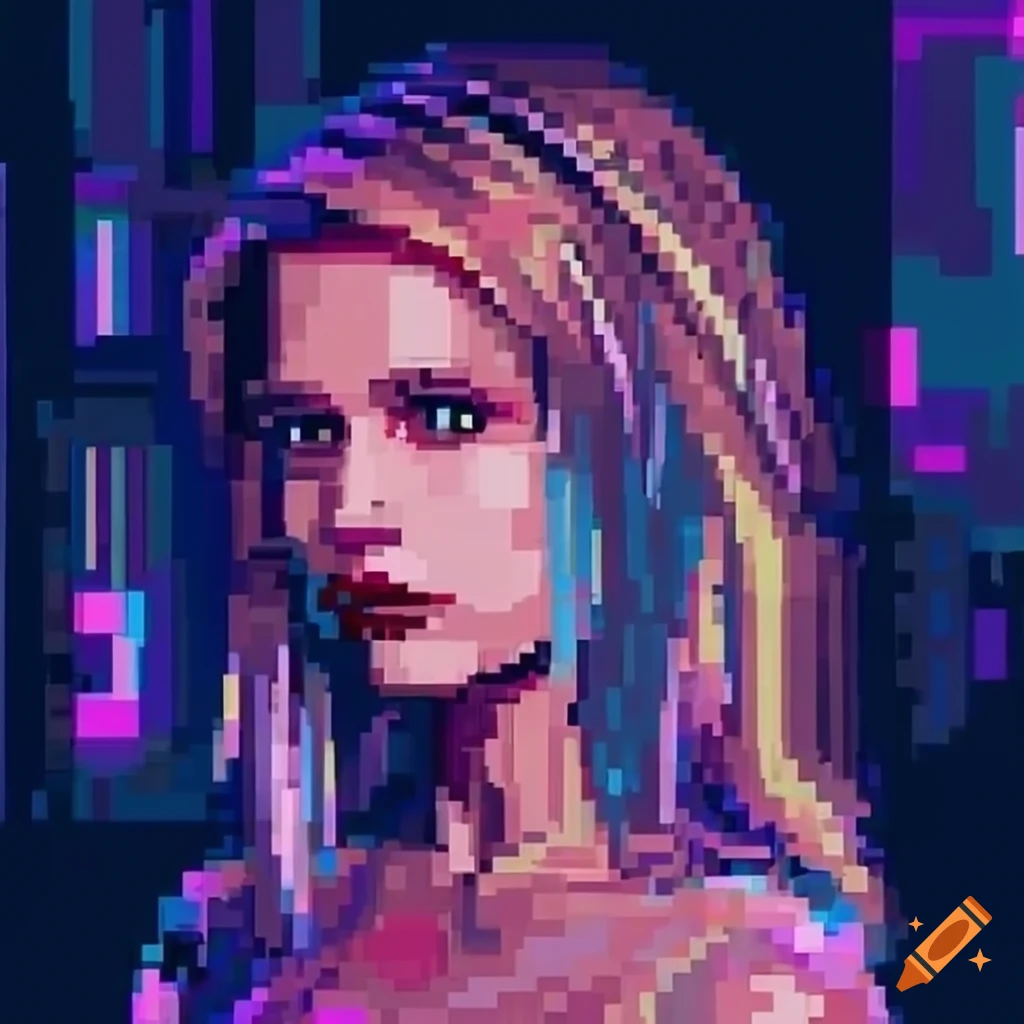 Pixelart portrait of a Russian android cyborg girl on a cyberpunk ...