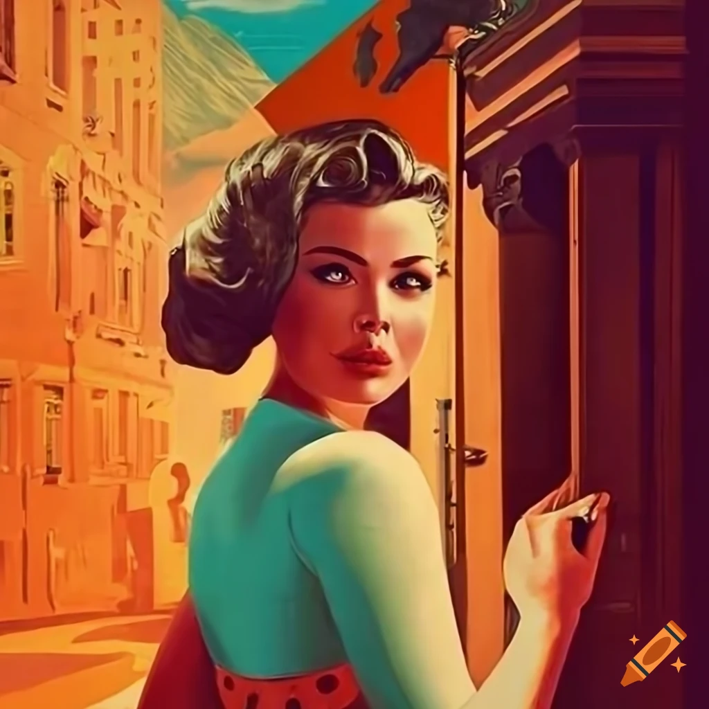 Vintage travel poster pinup with exceptional fine details on Craiyon