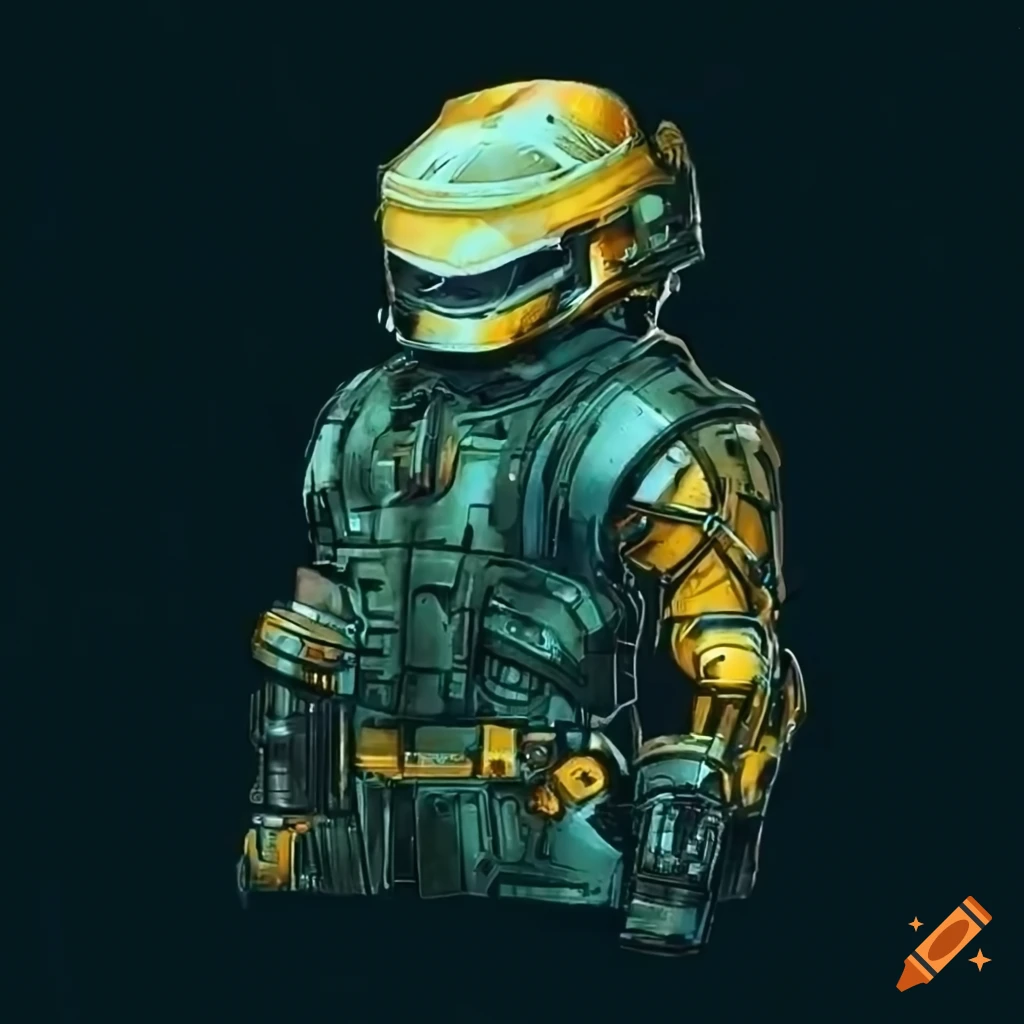 Sci-fi venusian citizen with industrial clothing, oxygen mask, and tank ...